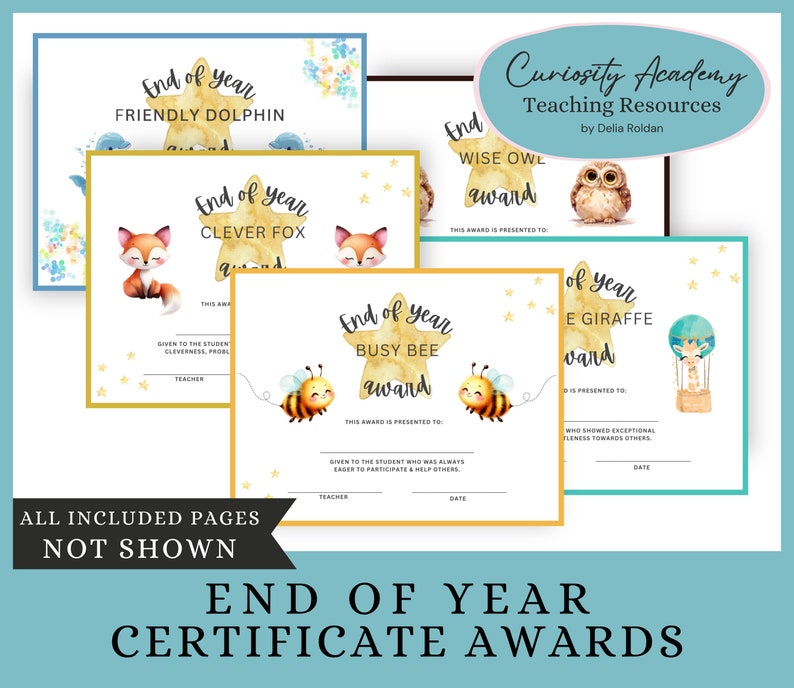 End of Year Awards Cute Animals Achievement Certificates - Etsy