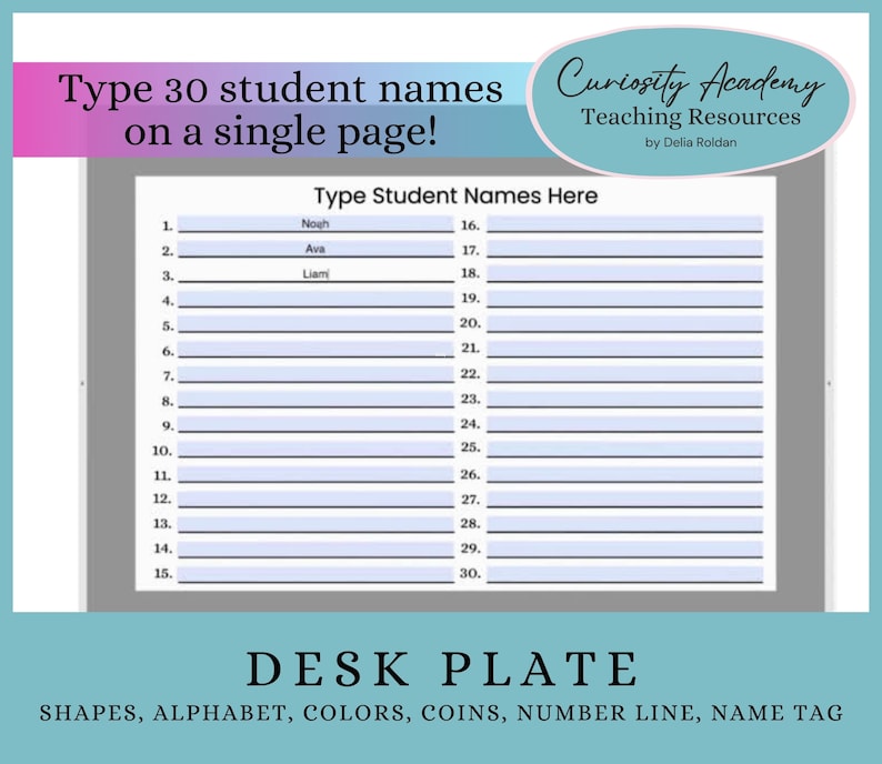 Tie Dye Desk Plate Template Editable Student Names - Etsy
