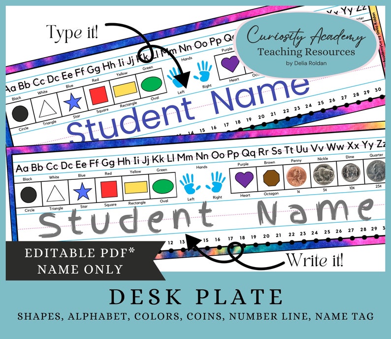 Tie Dye Desk Plate Template | Editable Student Names - Etsy