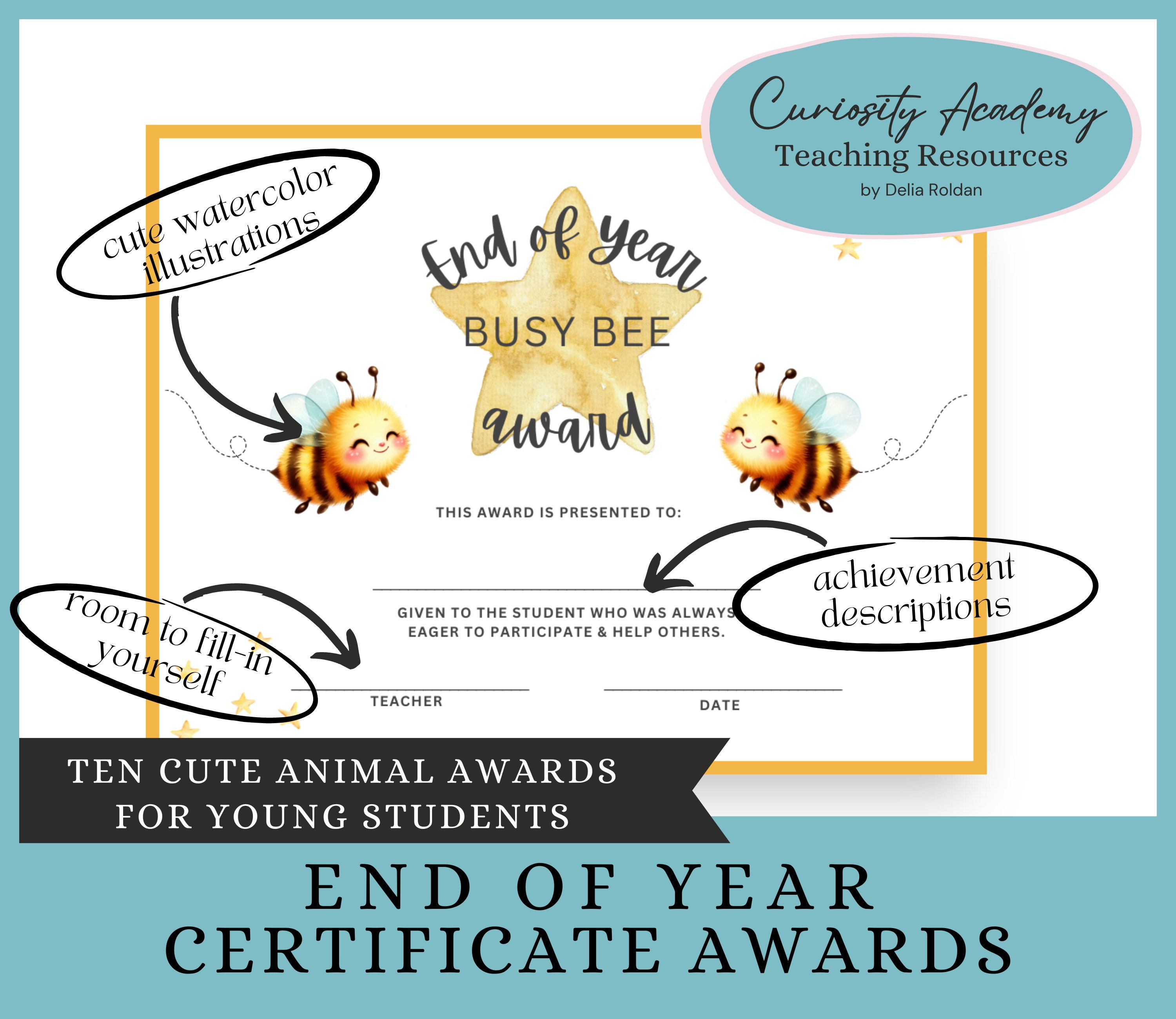 End of Year Awards Cute Animals Achievement Certificates - Etsy