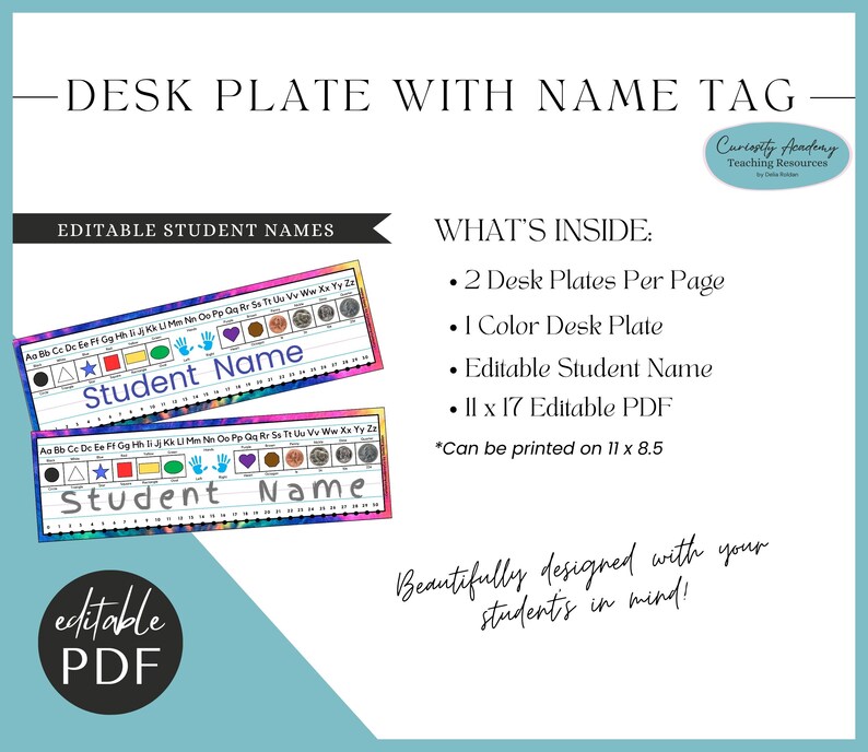 Tie Dye Desk Plate Template | Editable Student Names - Etsy