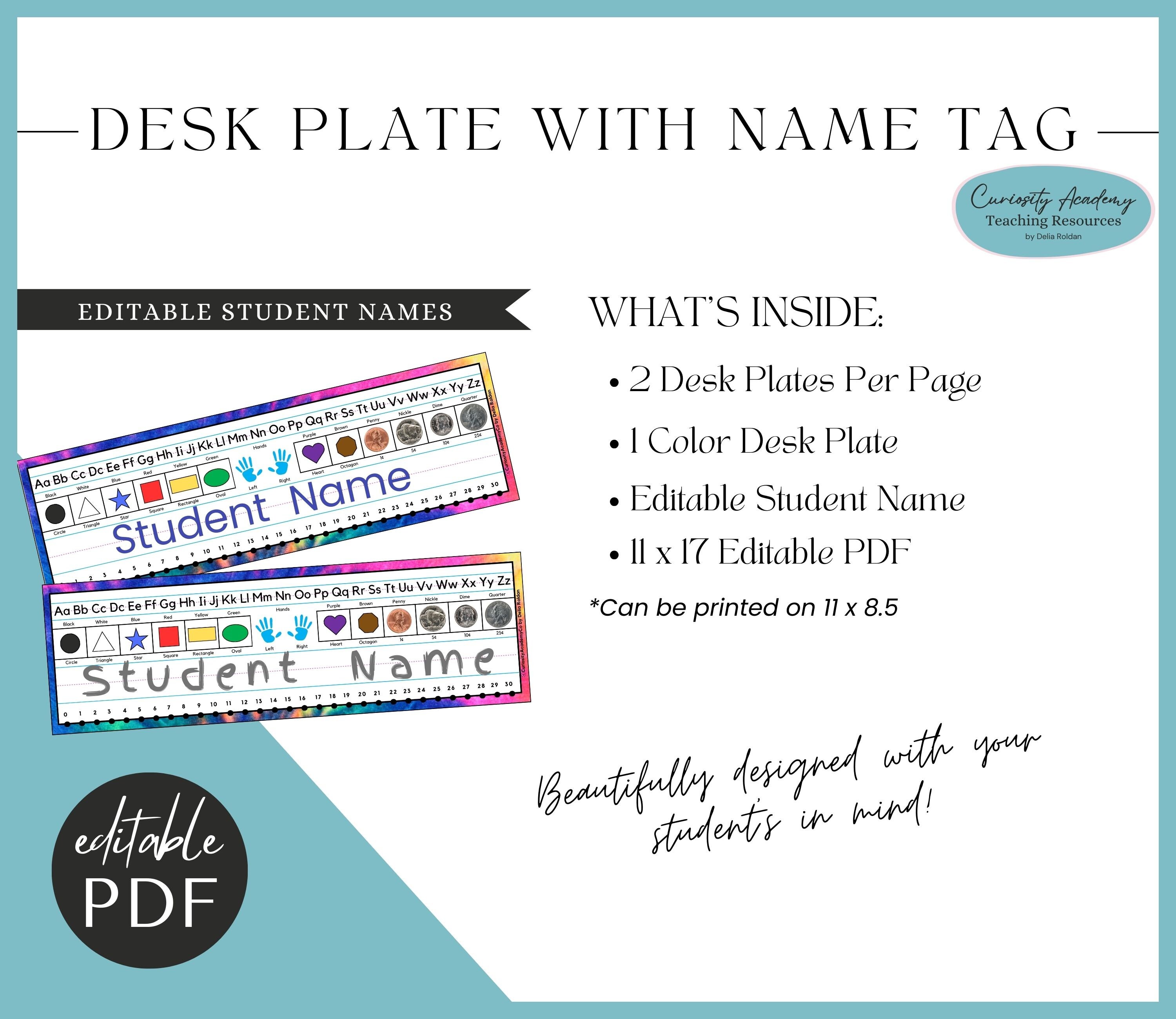 Tie Dye Desk Plate Template Editable Student Names - Etsy