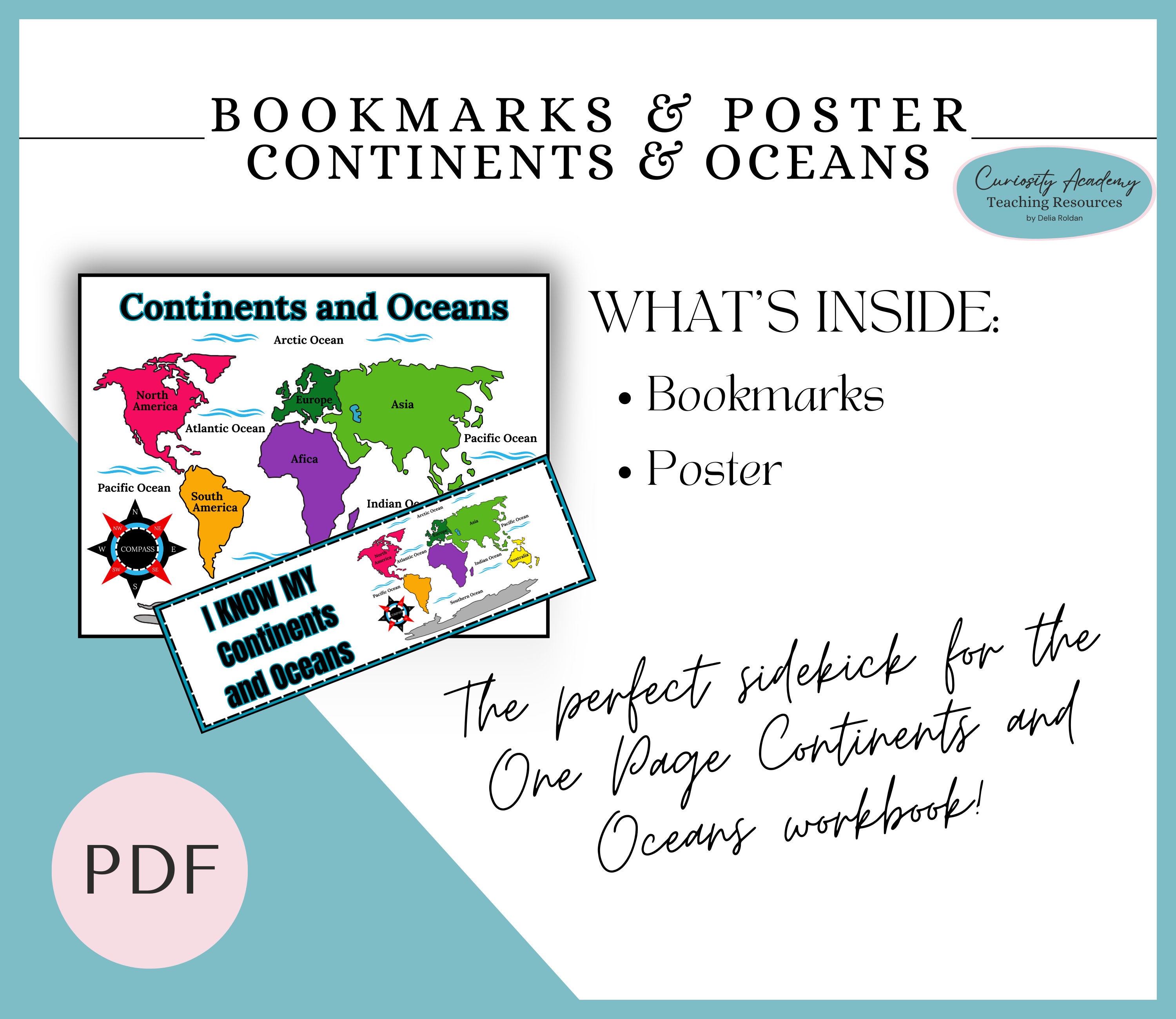 Continents and Oceans poster and Bookmarks - Etsy