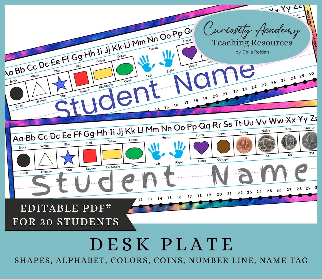 Tie Dye Desk Plate Template Editable Student Names - Etsy