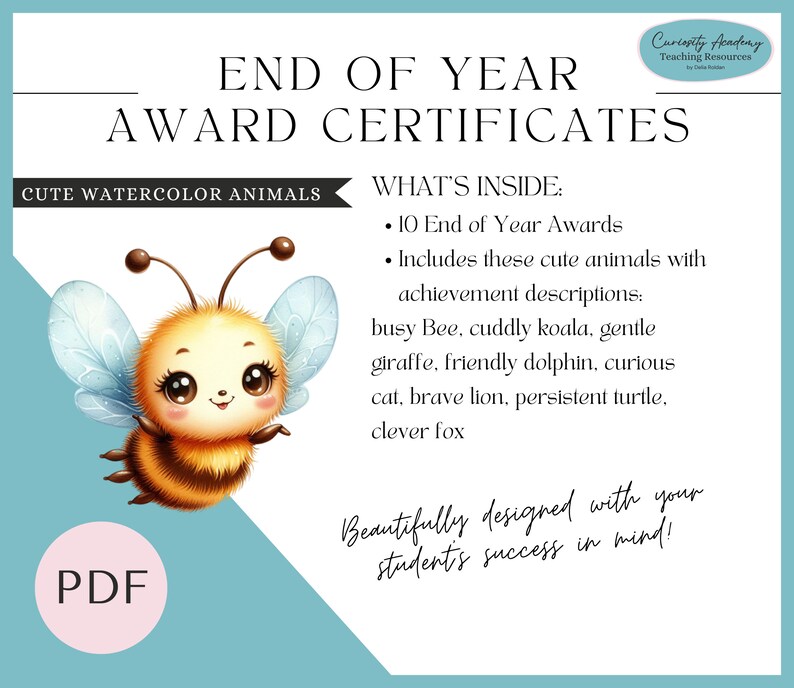 End of Year Awards Cute Animals Achievement Certificates - Etsy