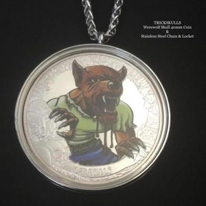 Werewolf Wolfman Enamel Halloween Coin Stainless Locket Custom Wheat ...