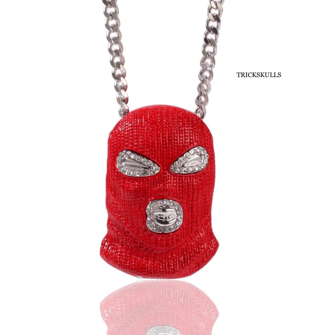 Red Enamel Stainless Steel Ski Mask Hip Hop Hoodie Goon Pendant Cuban ...