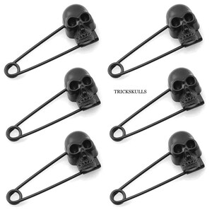 3 Black Skeleton Skull Safety Pins Clothing Utility Crafts DIY Biker ...