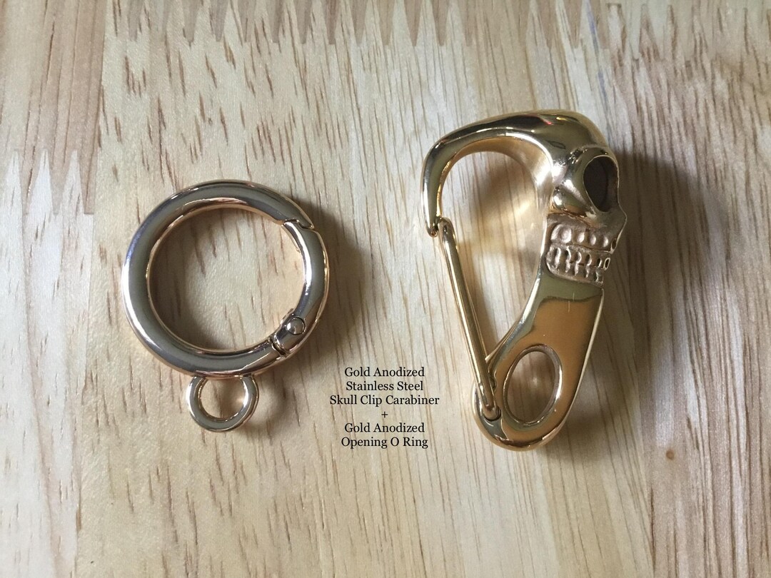 Skull Clip Carabiner Keychain Wallet Gold Anodized Stainless Chain Hook ...