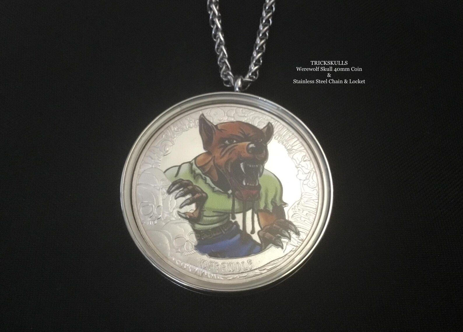 Werewolf Wolfman Enamel Halloween Coin Stainless Locket Custom Wheat ...