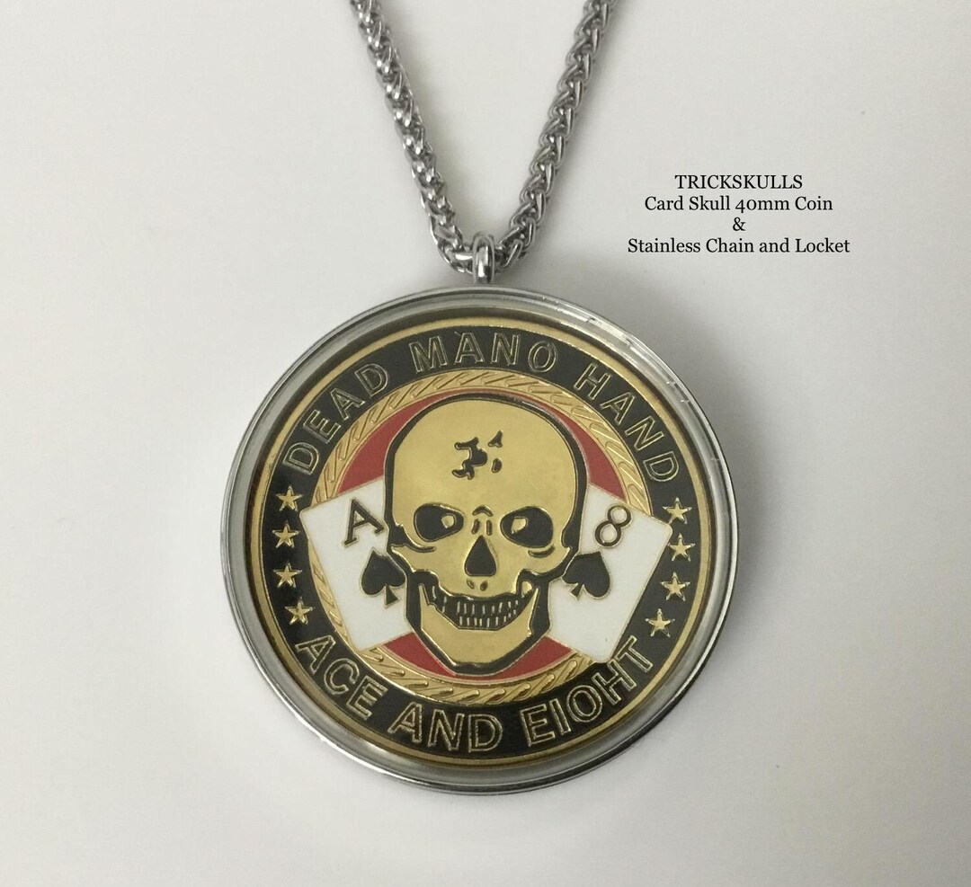 Card Guard Skeleton Skull Enamel Coin Stainless Locket 45-60cm Wheat ...