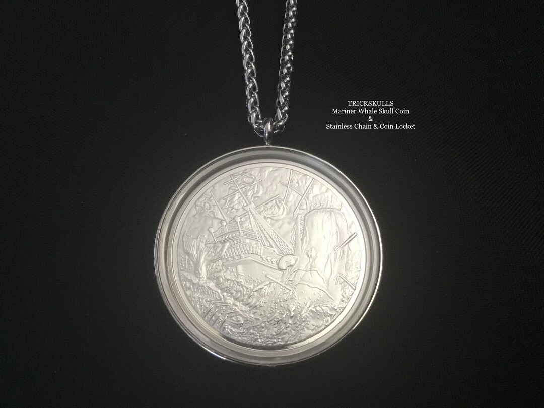 Mariner Whale Skull Moby Dick Ship Coin & Stainless Wheat Link Chain ...