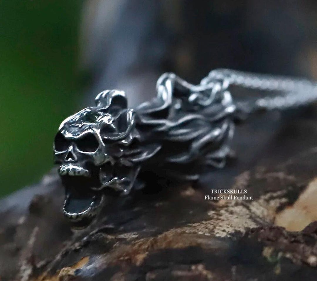 Fire Flame Screaming Skull 316L Stainless Steel Pendant With Custom ...