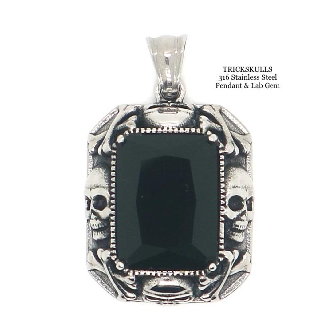 Crossbones Skulls Stainless Steel Black Lab Gem Pendant + 45cm 50cm ...