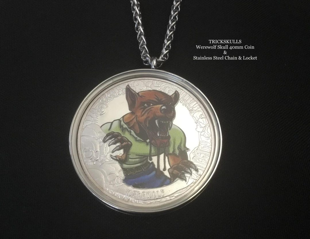 Werewolf Wolfman Enamel Halloween Coin Stainless Locket Custom Wheat ...