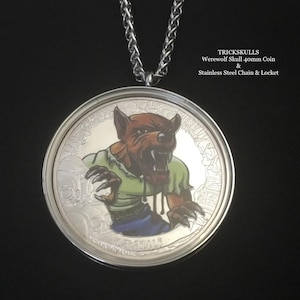 Werewolf Wolfman Enamel Halloween Coin Stainless Locket Custom Wheat ...