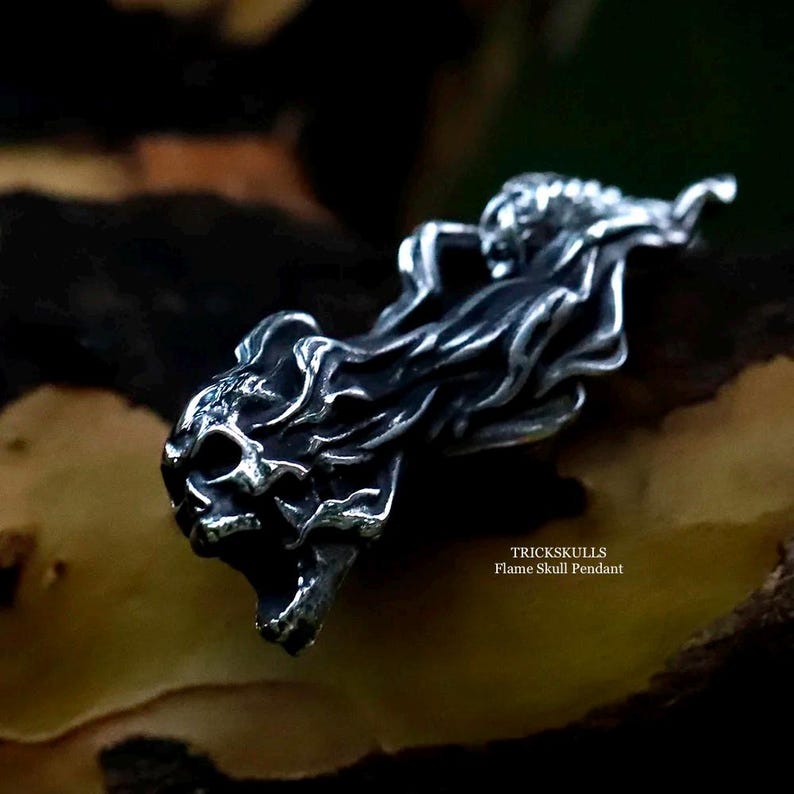 Fire Flame Screaming Skull 316L Stainless Steel Pendant With Custom ...