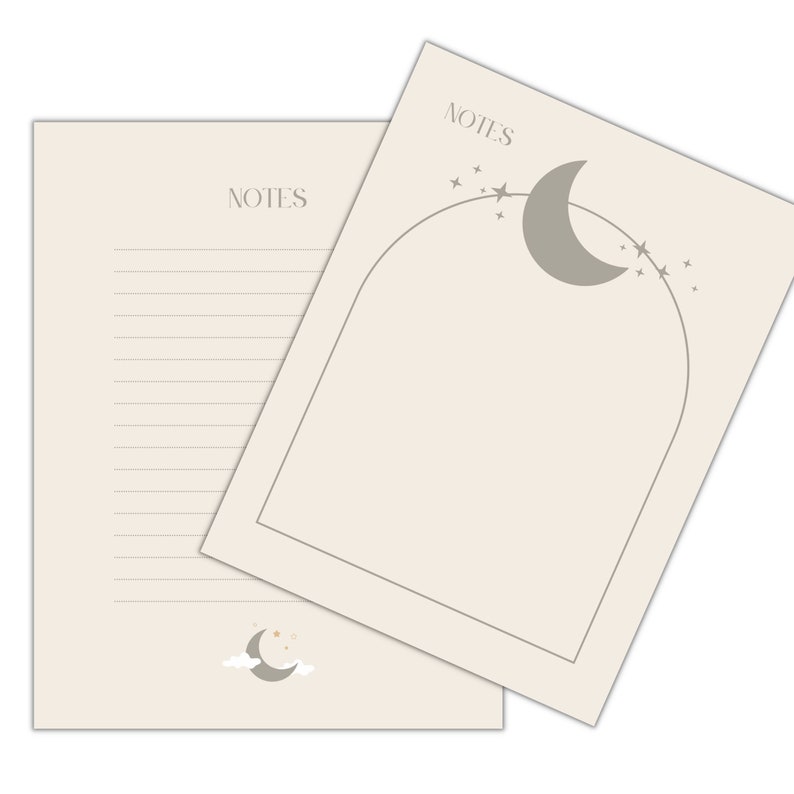 Printable Writing Paper Set of 2, Celestial Moon & Stars Note Paper ...