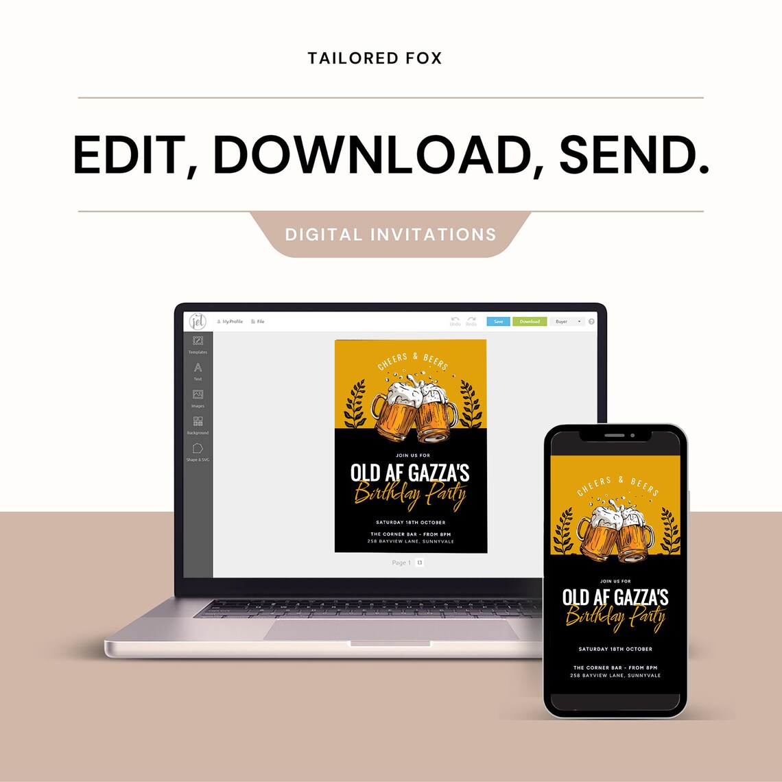 Editable Beers Birthday Invitation: Funny Men's Invite (digital ...