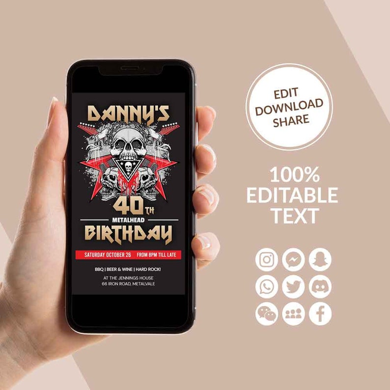 Heavy Metal Birthday Invite, 80's Birthday Invite, Editable Template ...