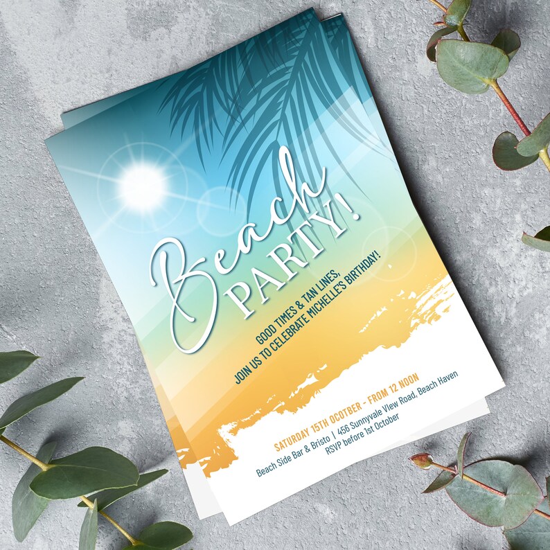Beach Party Invitation Beach Birthday Party Invite Beach - Etsy