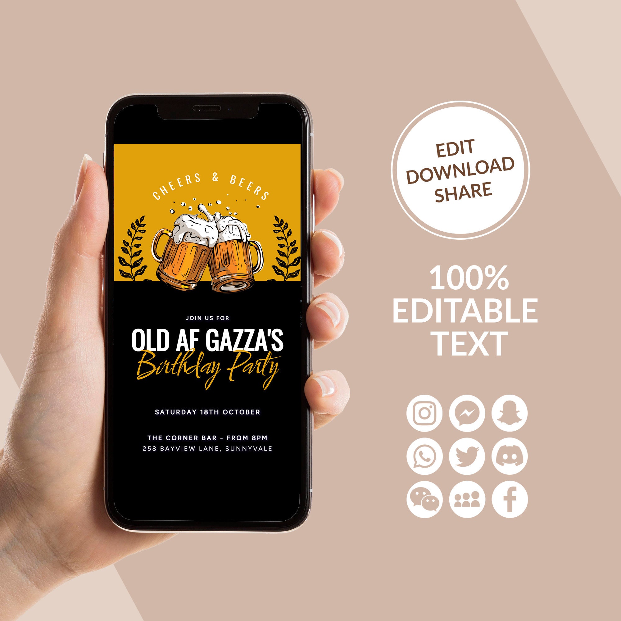 Editable Beers Birthday Invitation, Funny Birthday Invite, Men's ...