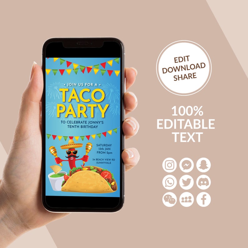 Taco Party Invitation: Editable Fiesta Birthday Invite (digital ...