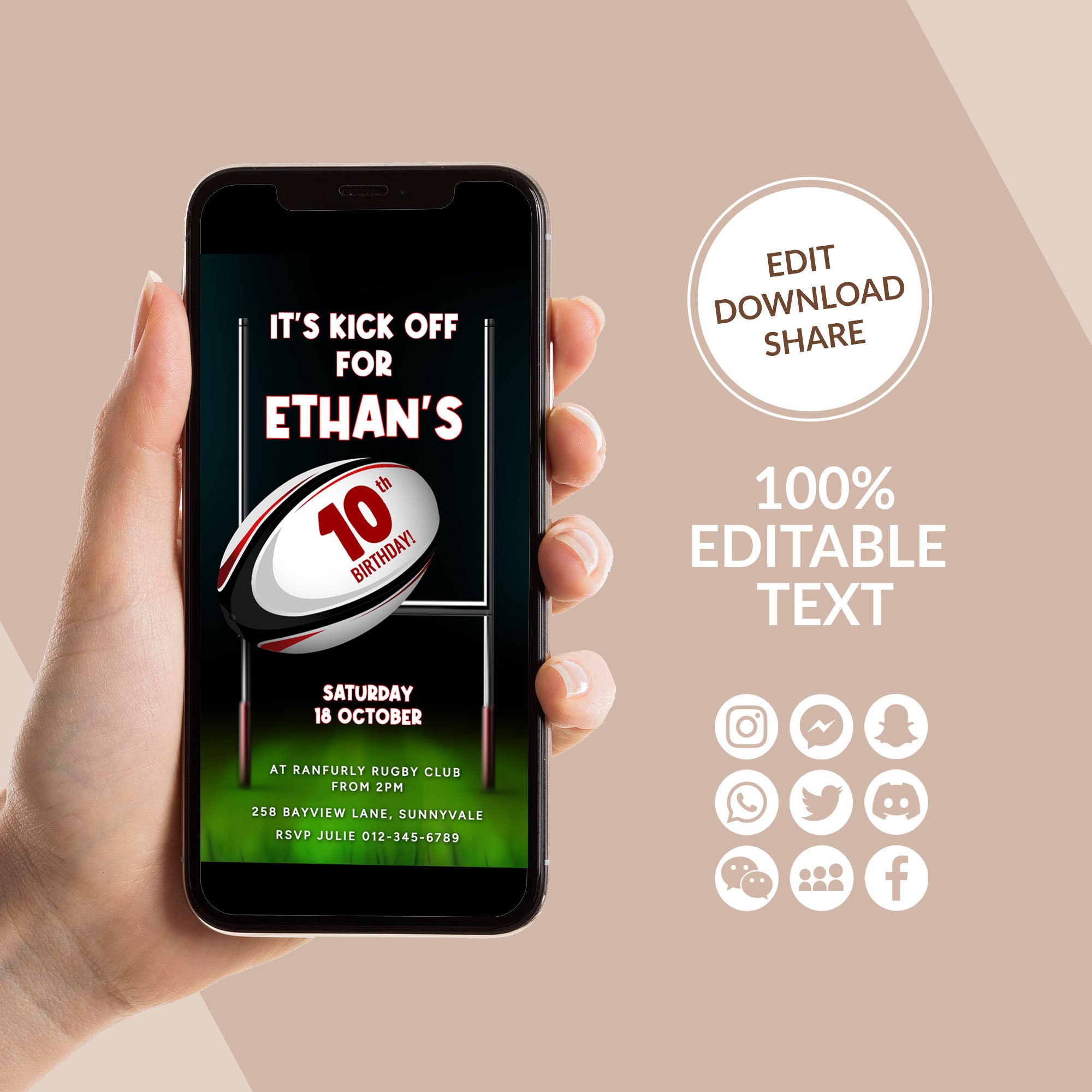 New Zealand Rugby Birthday Invitation: Editable Template (digital) - Etsy
