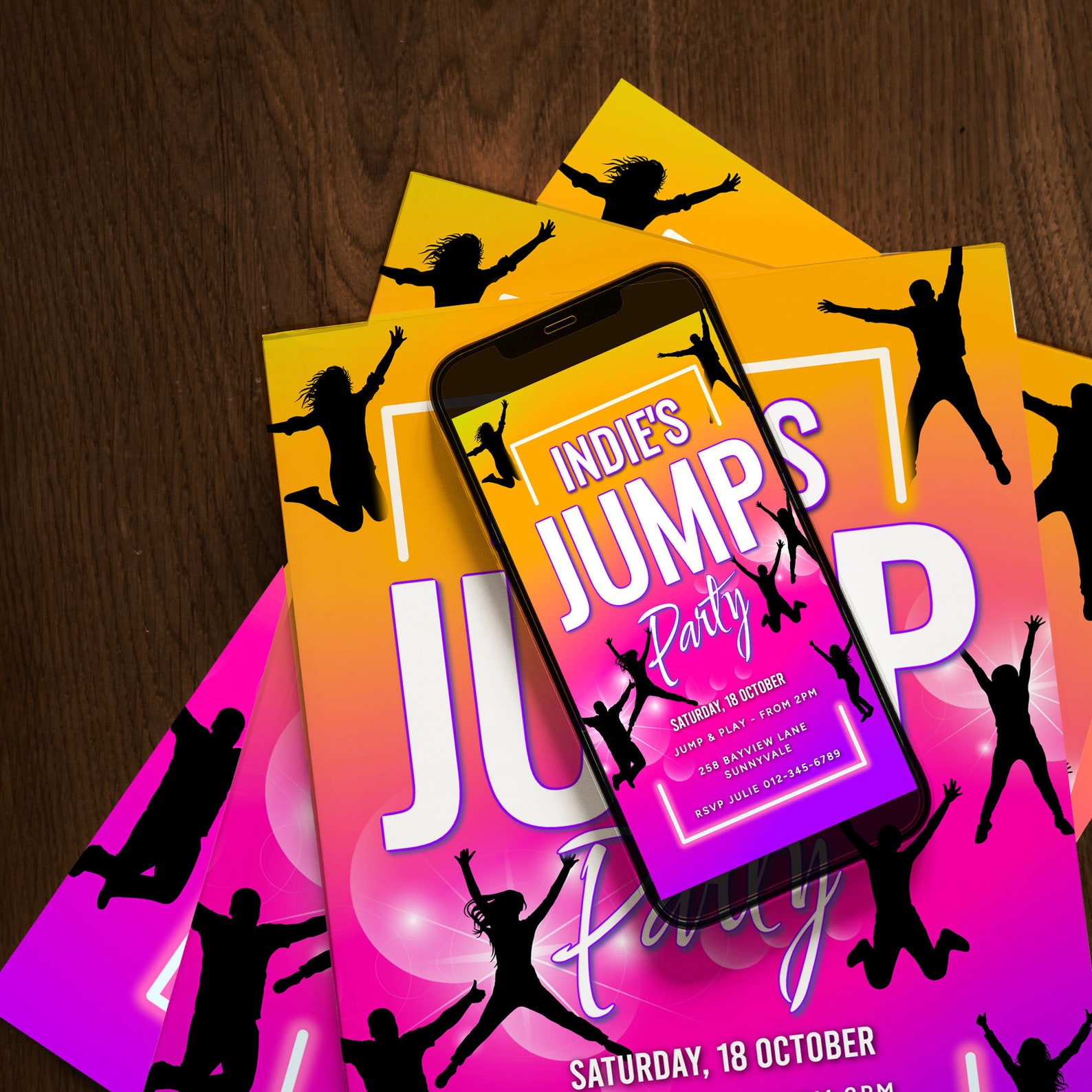 Editable Jump Birthday Party Invitation Jump Birthday Party Glow Jump ...