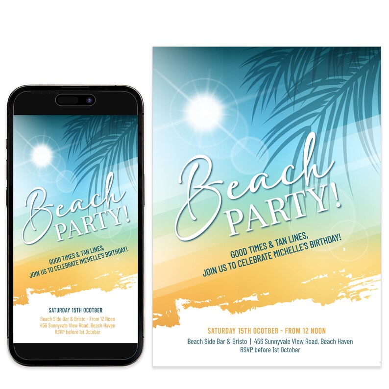 Beach Party Invitation Beach Birthday Party Invite Beach - Etsy