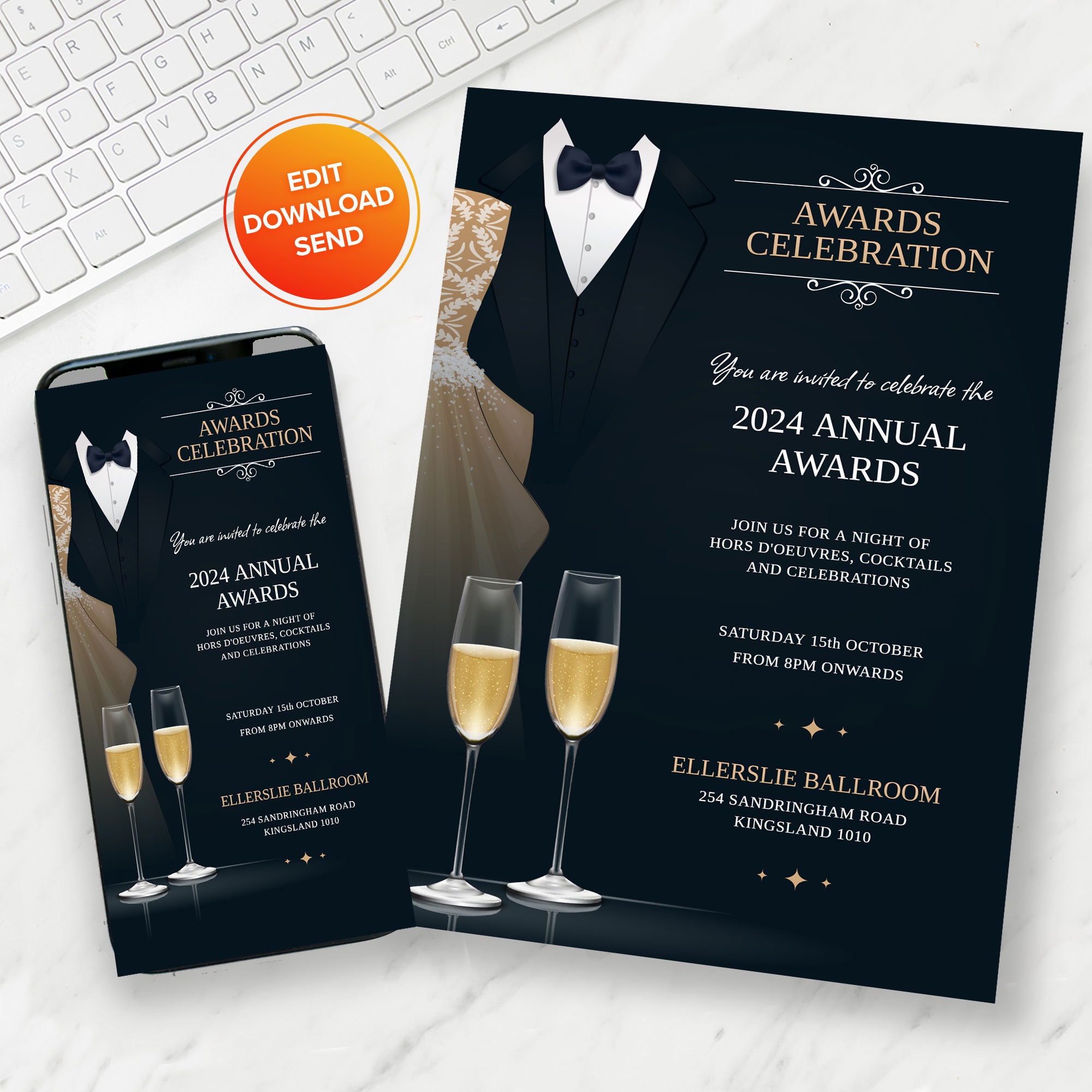 Black Tie Invite, Awards Gala Invitation, Champagne Celebration ...