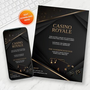 Casino Royale Invitation: Black Tie Party, Editable Template (digital ...