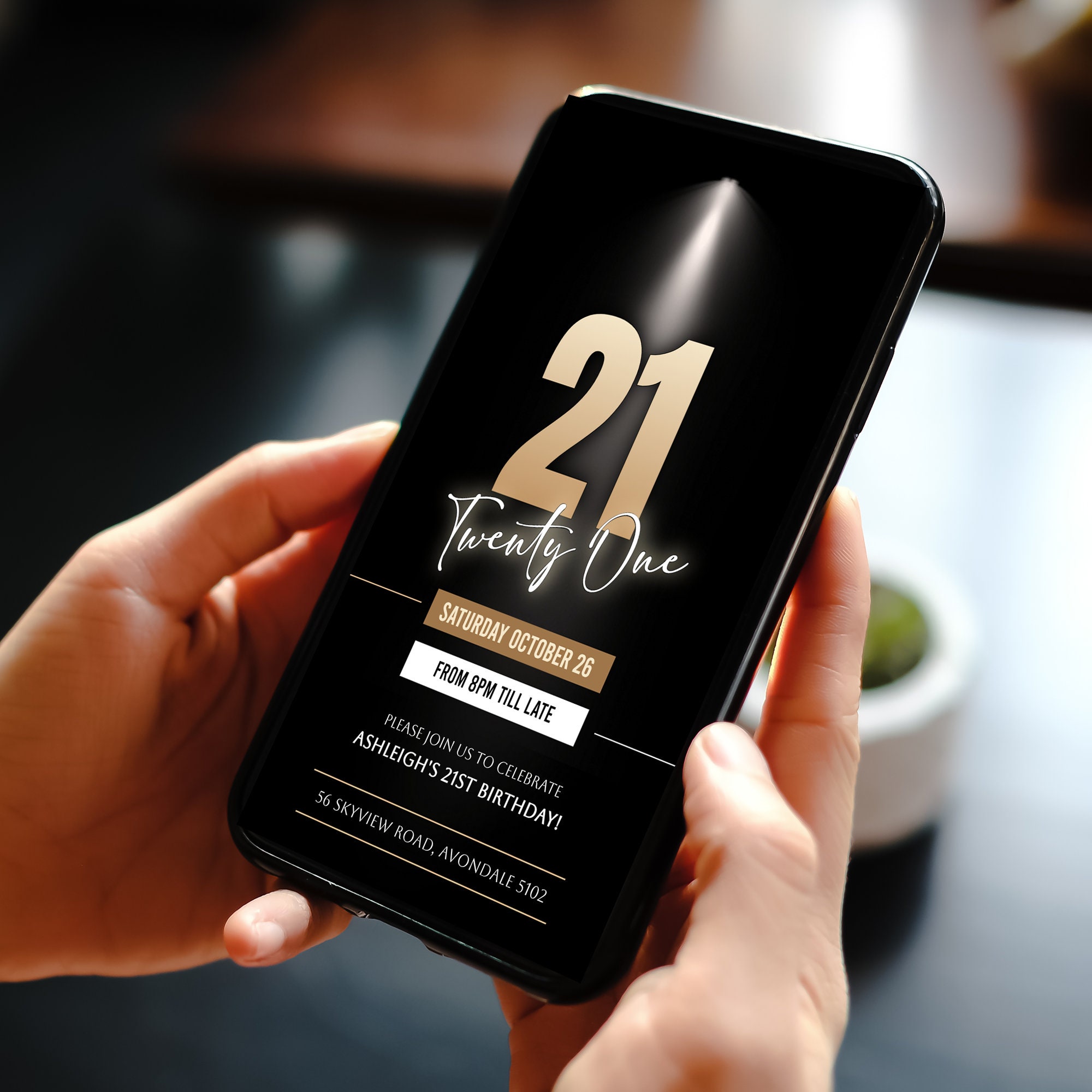 21st Birthday Invitation, 21st Birthday Party Invite, Black and Gold ...