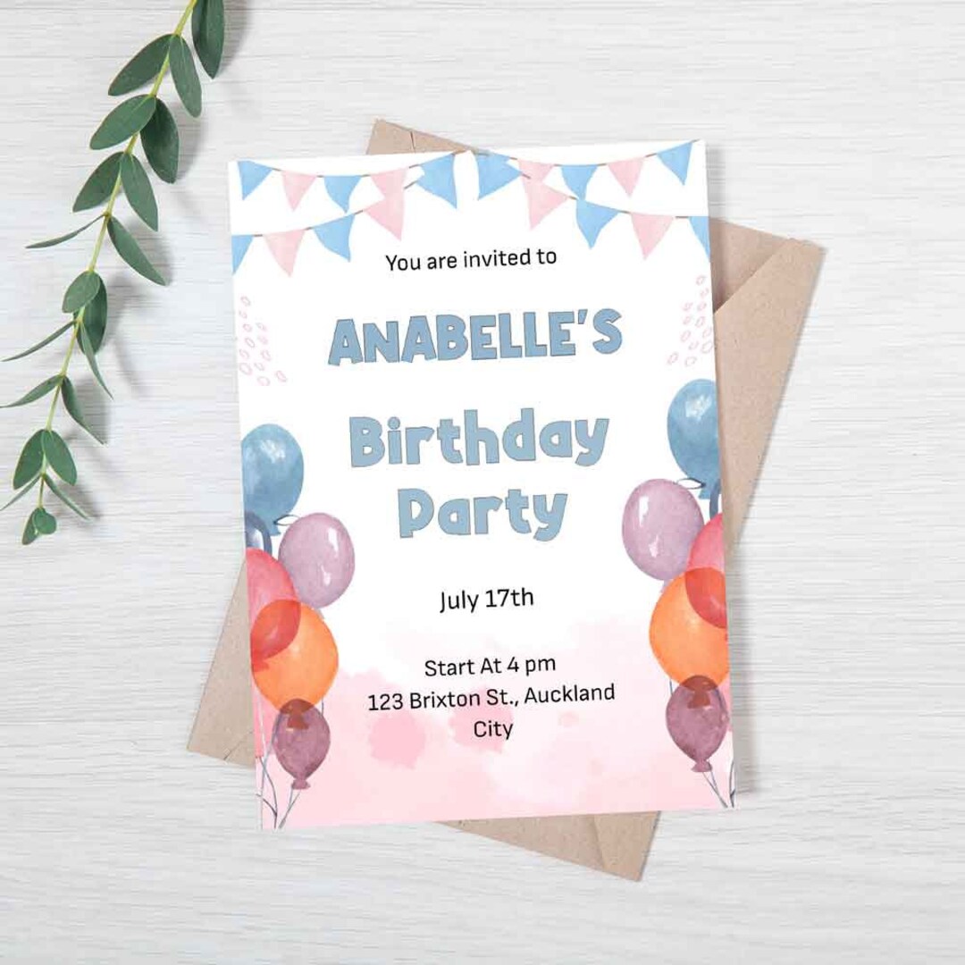 Balloon Themed Birthday Invitation, Editable Template - Etsy