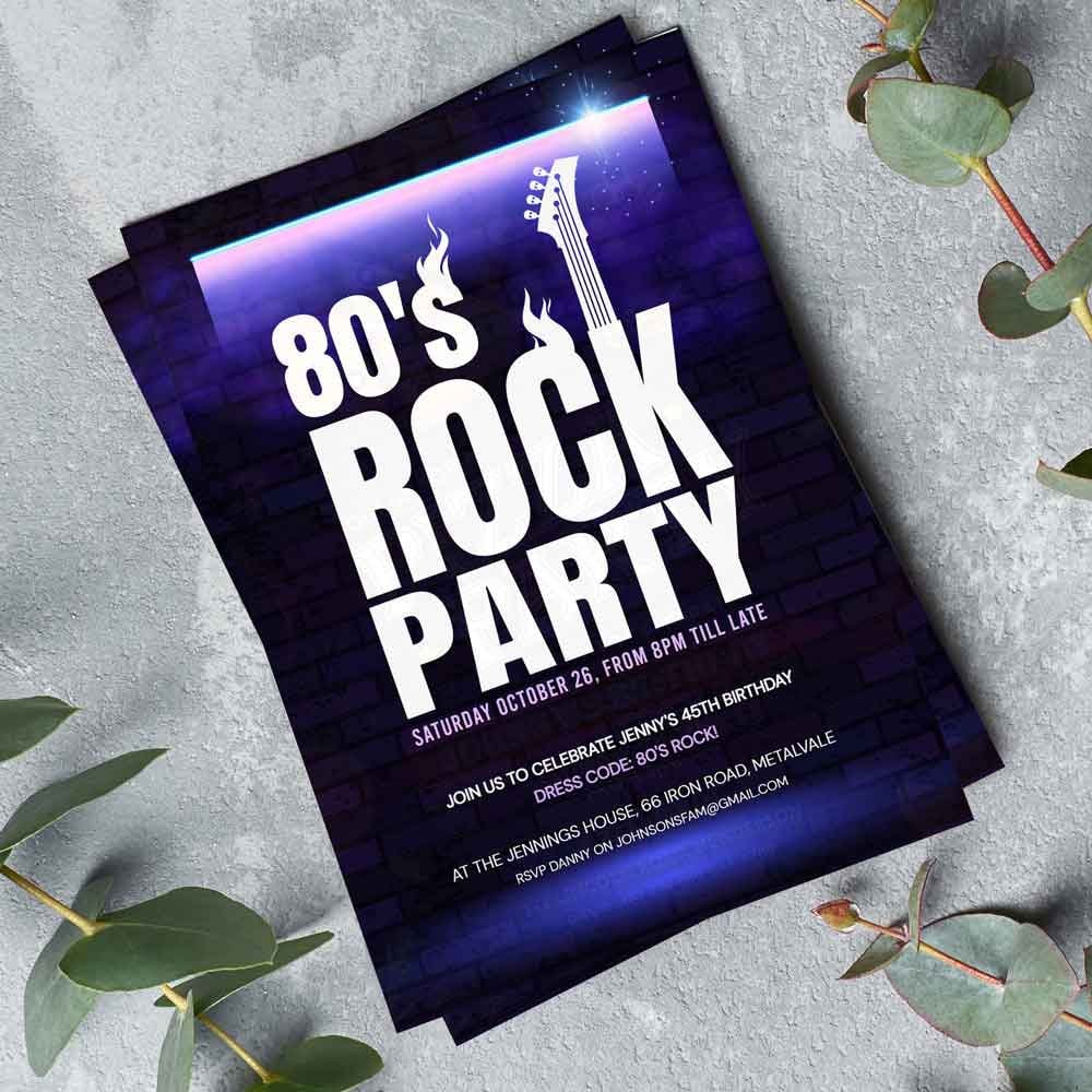 80s Rock and Roll Birthday Invite, Rock Birthday Invite, Editable ...
