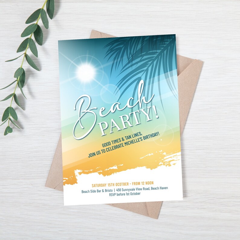 Beach Party Invitation Beach Birthday Party Invite Beach - Etsy