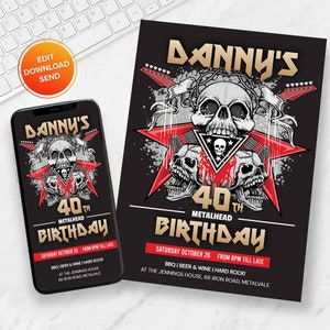 Heavy Metal Birthday Invite, 80's Birthday Invite, Editable Template ...