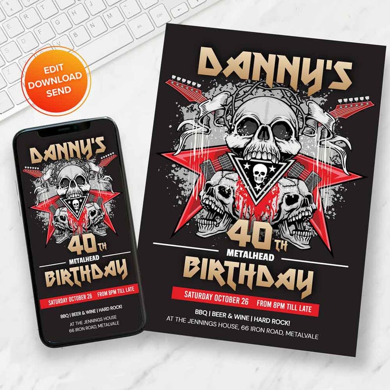 Heavy Metal Birthday Invite, 80's Birthday Invite, Editable Template ...