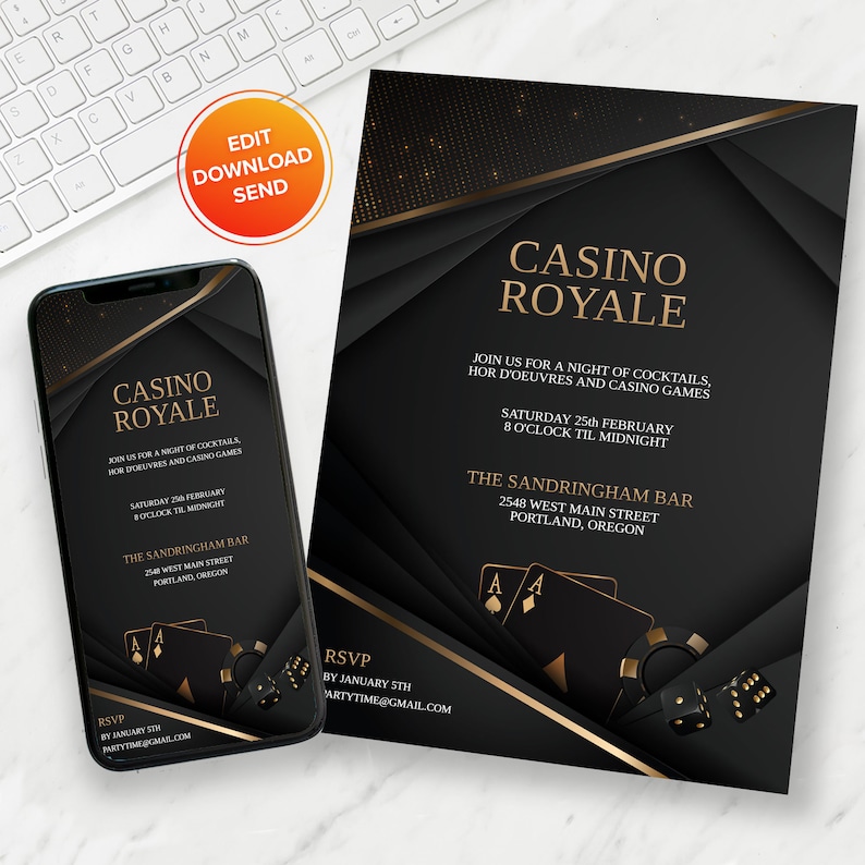 Casino Royale Invitation: Black Tie Party, Editable Template (digital ...