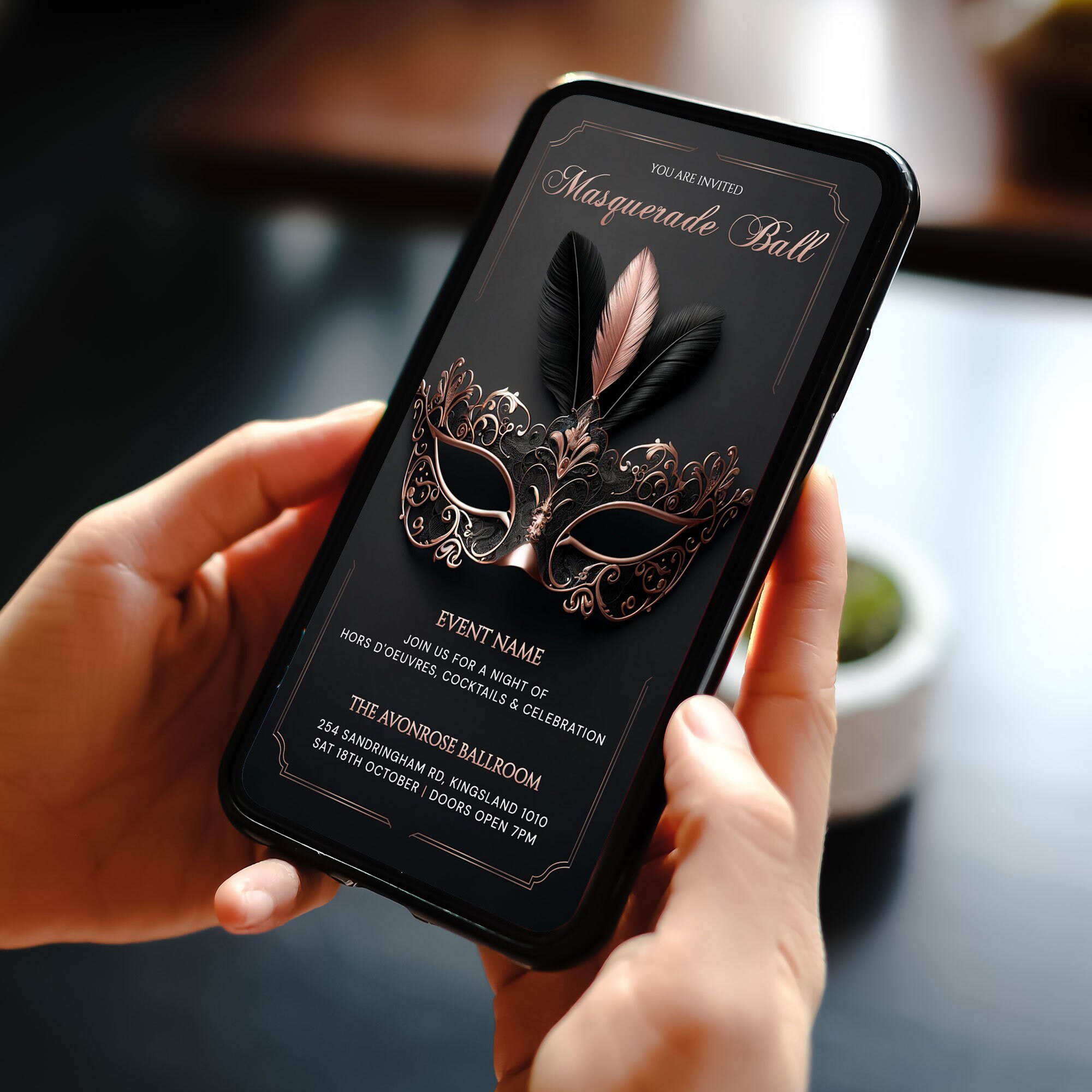 Masquerade Party Invitation in Rose Gold. Masquerade Ball Invite, Mask ...