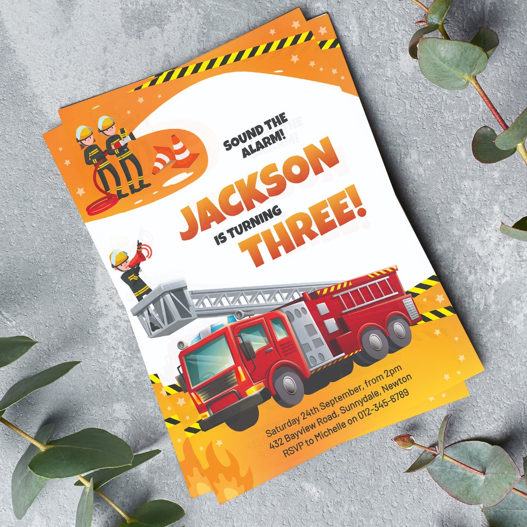 Fire Truck Birthday Invitation, Fire Engine Birthday Invite, Digital ...