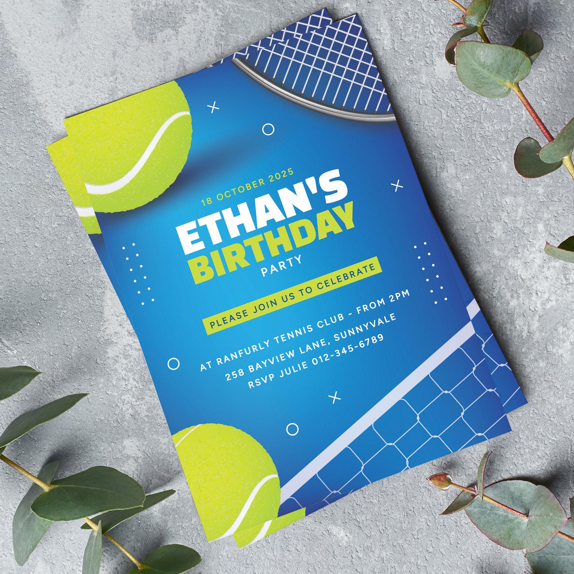 Tennis Birthday Party Invitation: Editable Template (digital Download ...