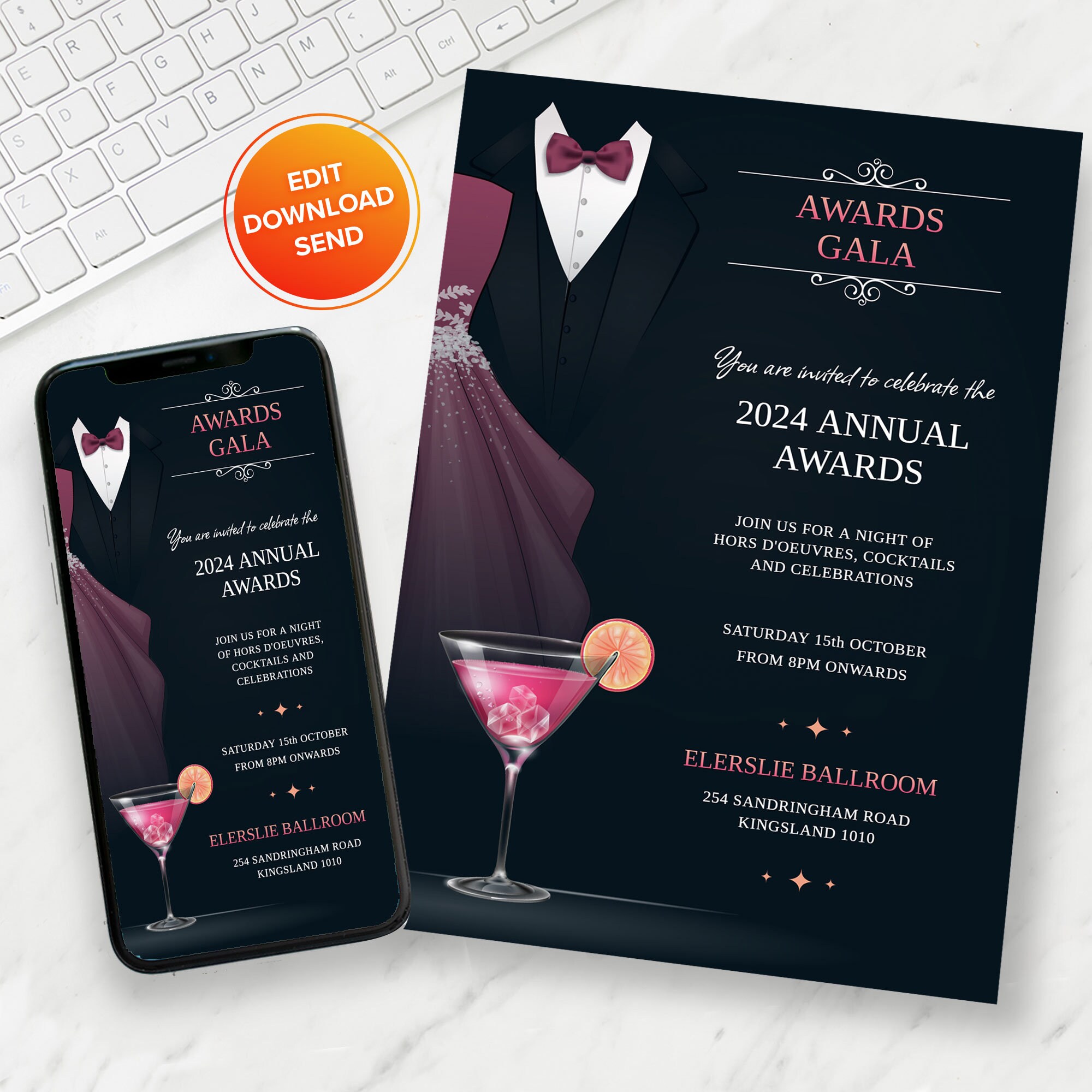 Elegant Black Tie Party Invitation | Cosmopolitan Cocktail Party ...