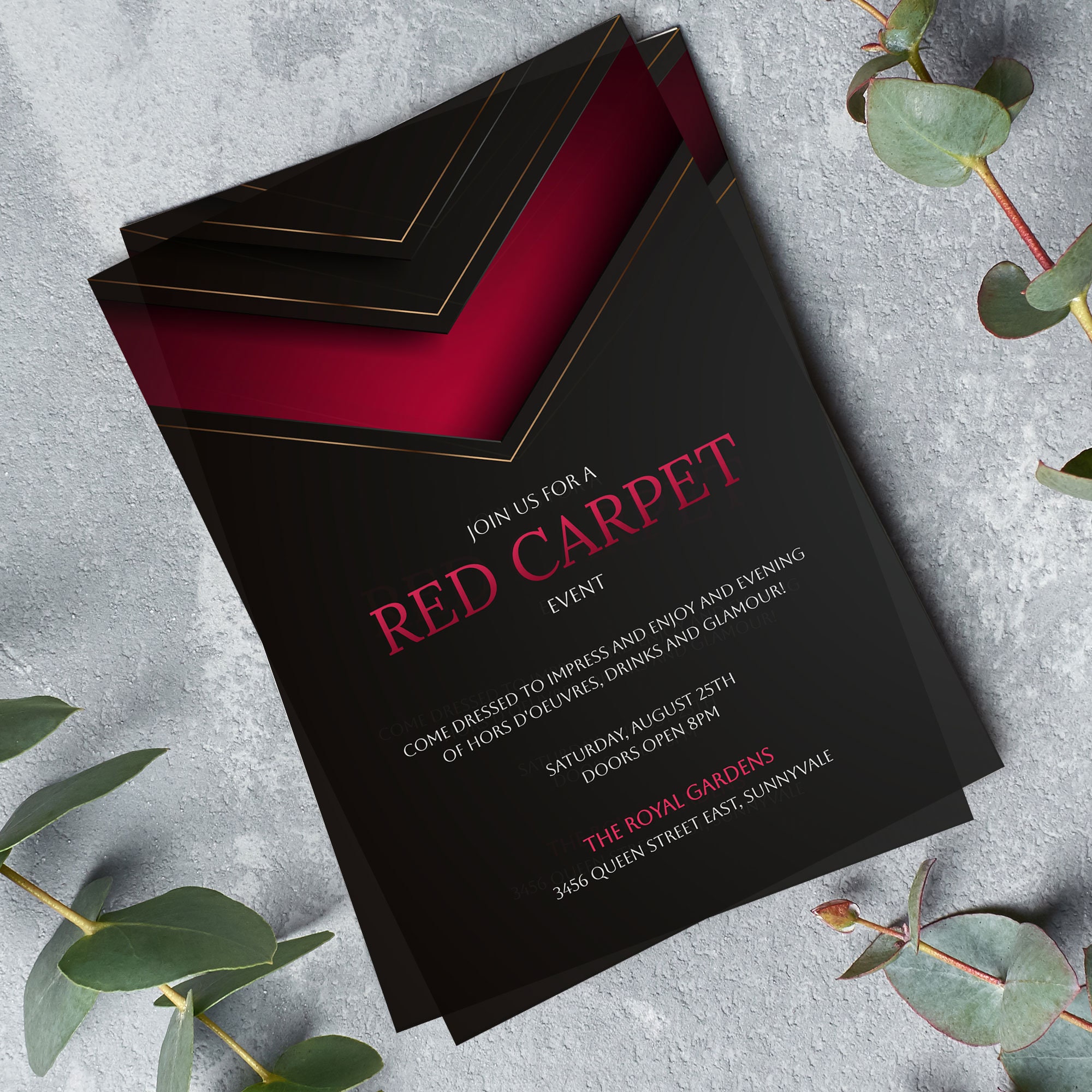 Editable Red Carpet Event Invitation: Black Tie Hollywood Invite ...