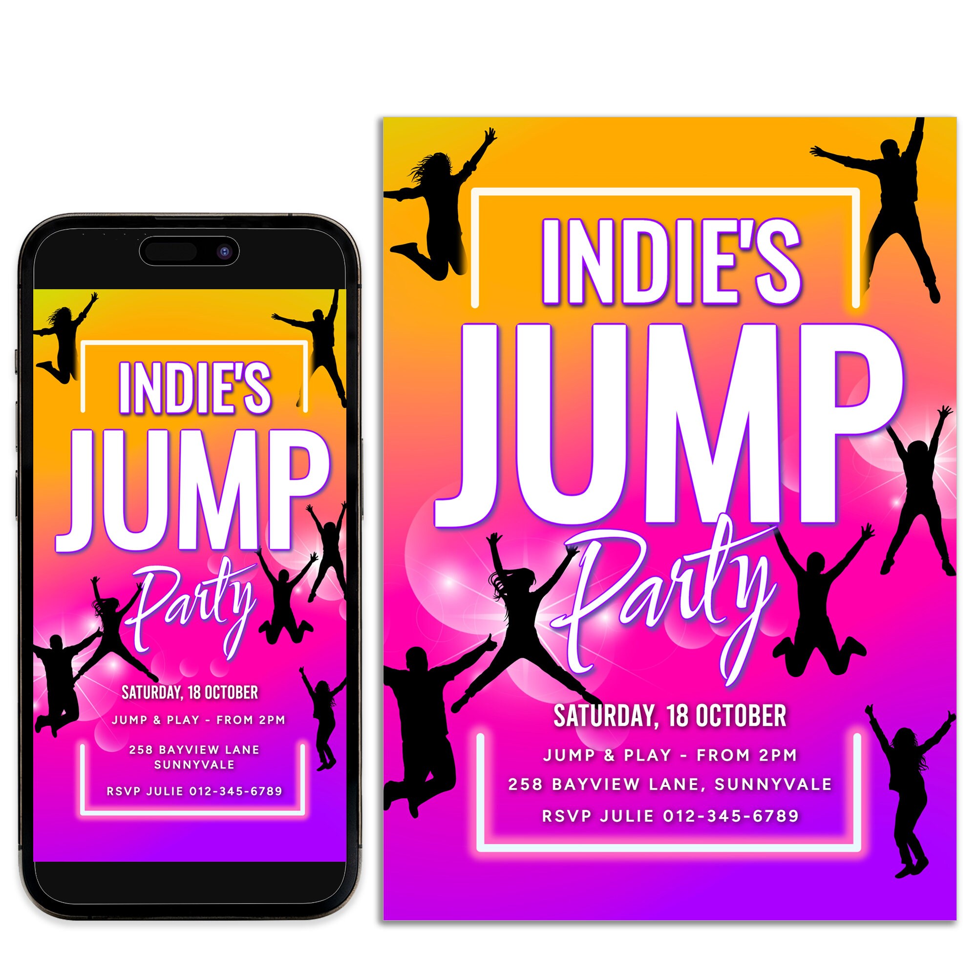 Editable Jump Birthday Party Invitation Jump Birthday Party Glow Jump ...