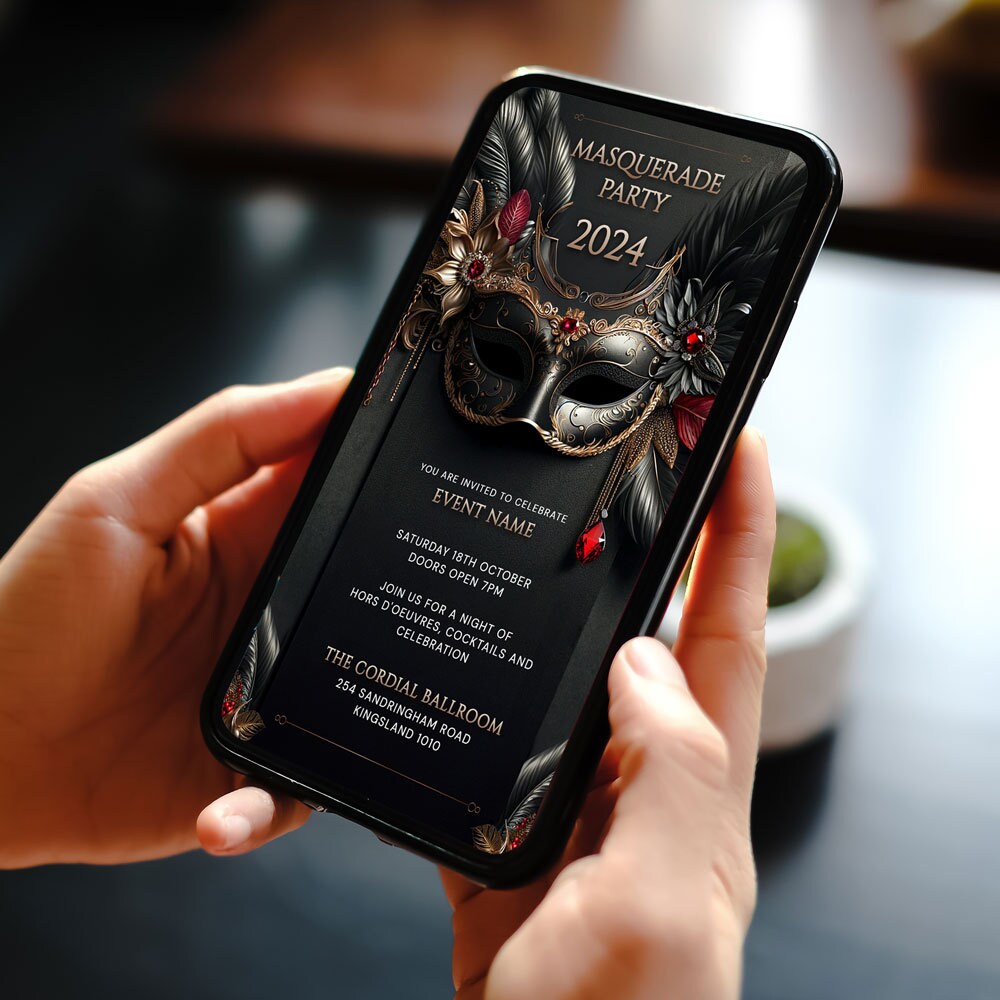 Masquerade Party Invitation in Gold and Red. Masquerade Ball Invite ...