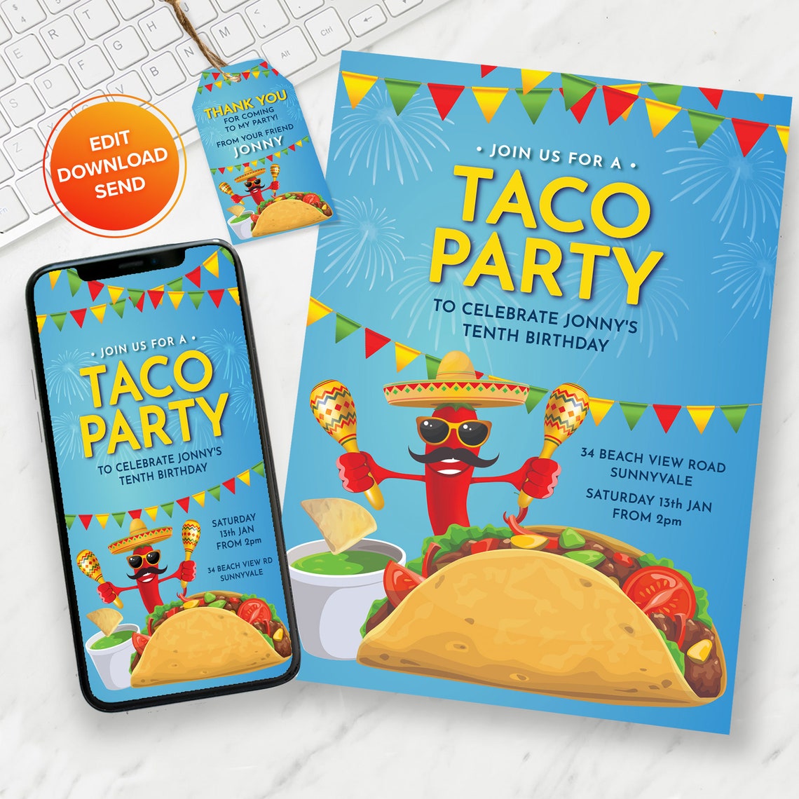 Taco Party Invitation: Editable Fiesta Birthday Invite (digital ...