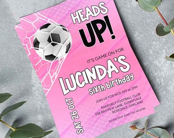 Football Tie-dye Soccer Pink Girls Birthday Invitations Party Ball Kick ...