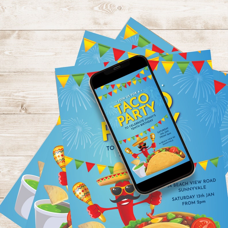 Taco Party Invitation: Editable Fiesta Birthday Invite (digital ...