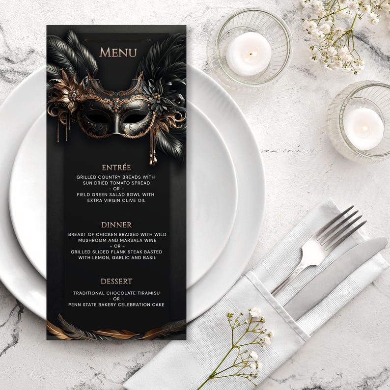 Masquerade Party Bundle. Masquerade Ball Invite, Table Card, Menu ...